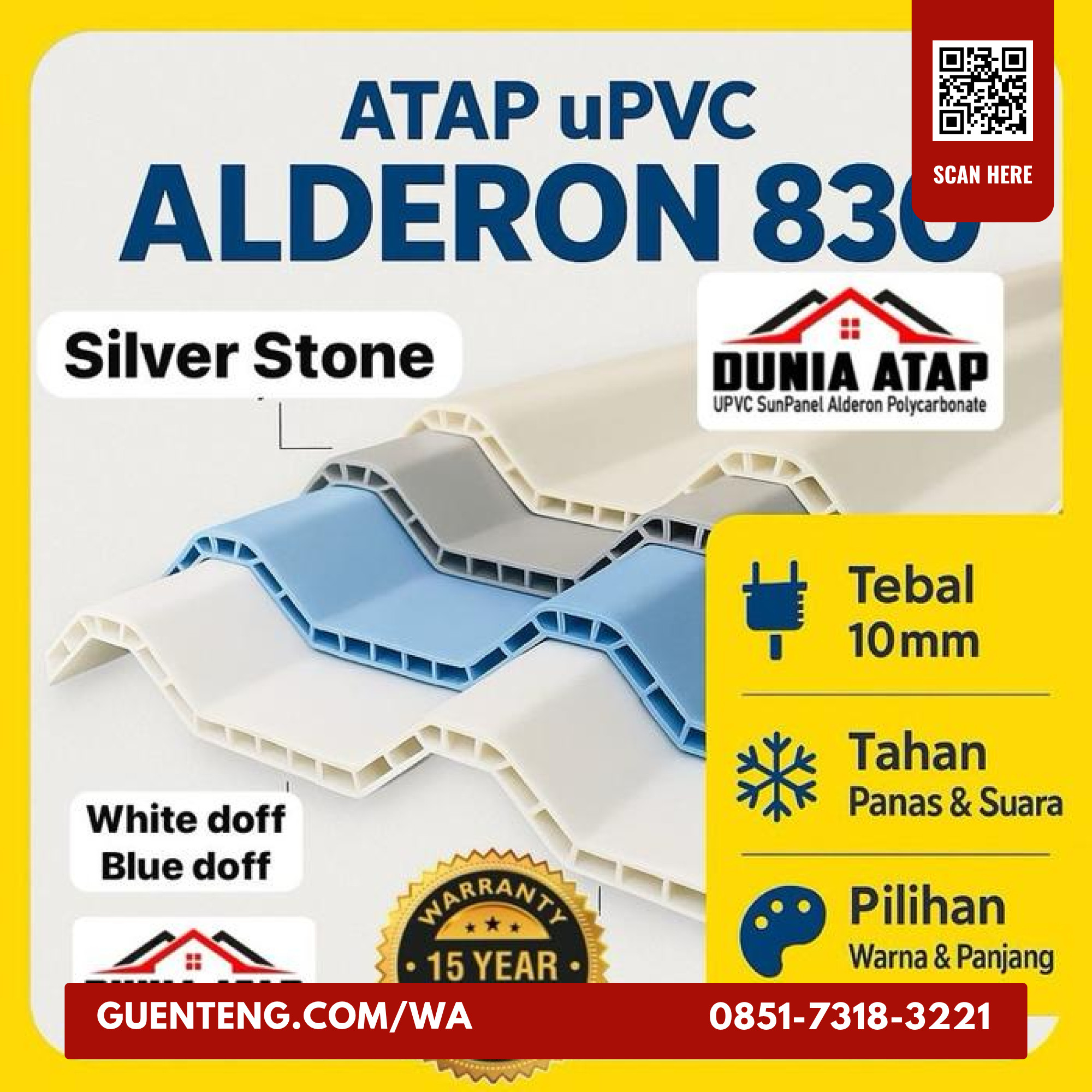 Atap uPVC ALDERON R830 Double Layer 10mm 1-12M silverstone - Guenteng ...