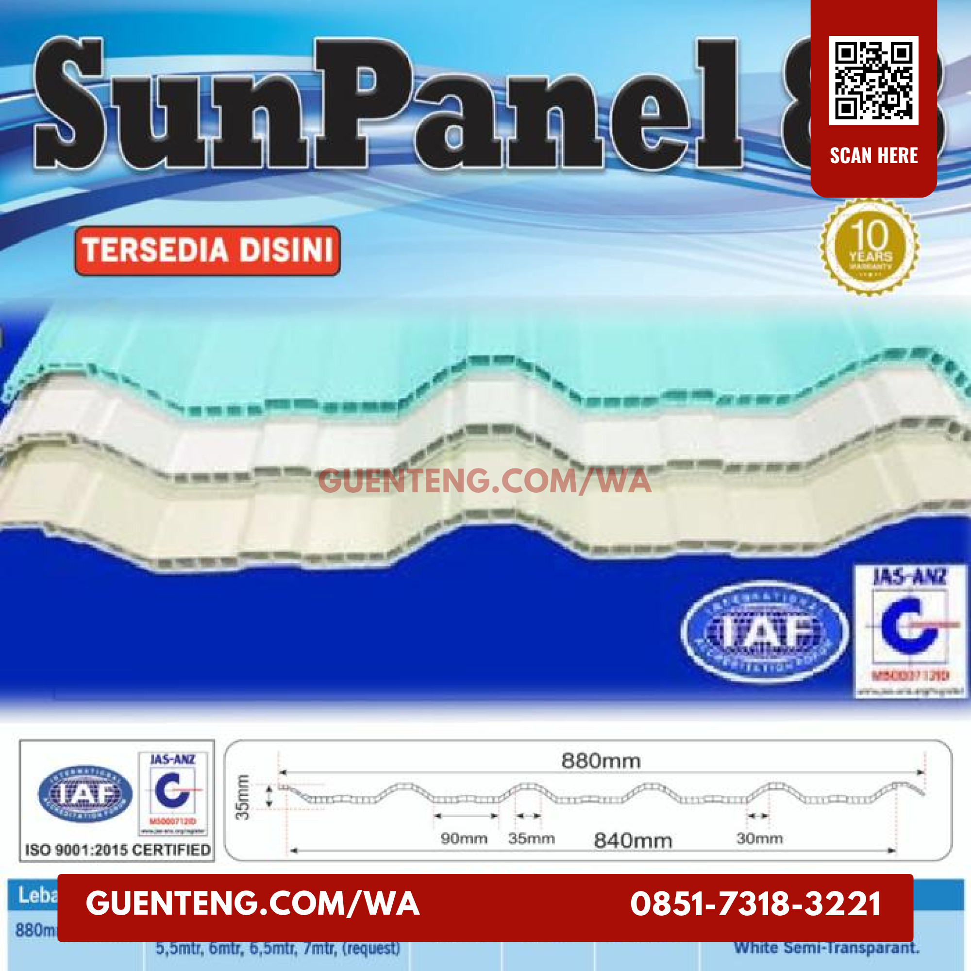 Atap uPVC SUN PANEL Double Layer 840 Garansi 10 tahun Putih - Guenteng ...