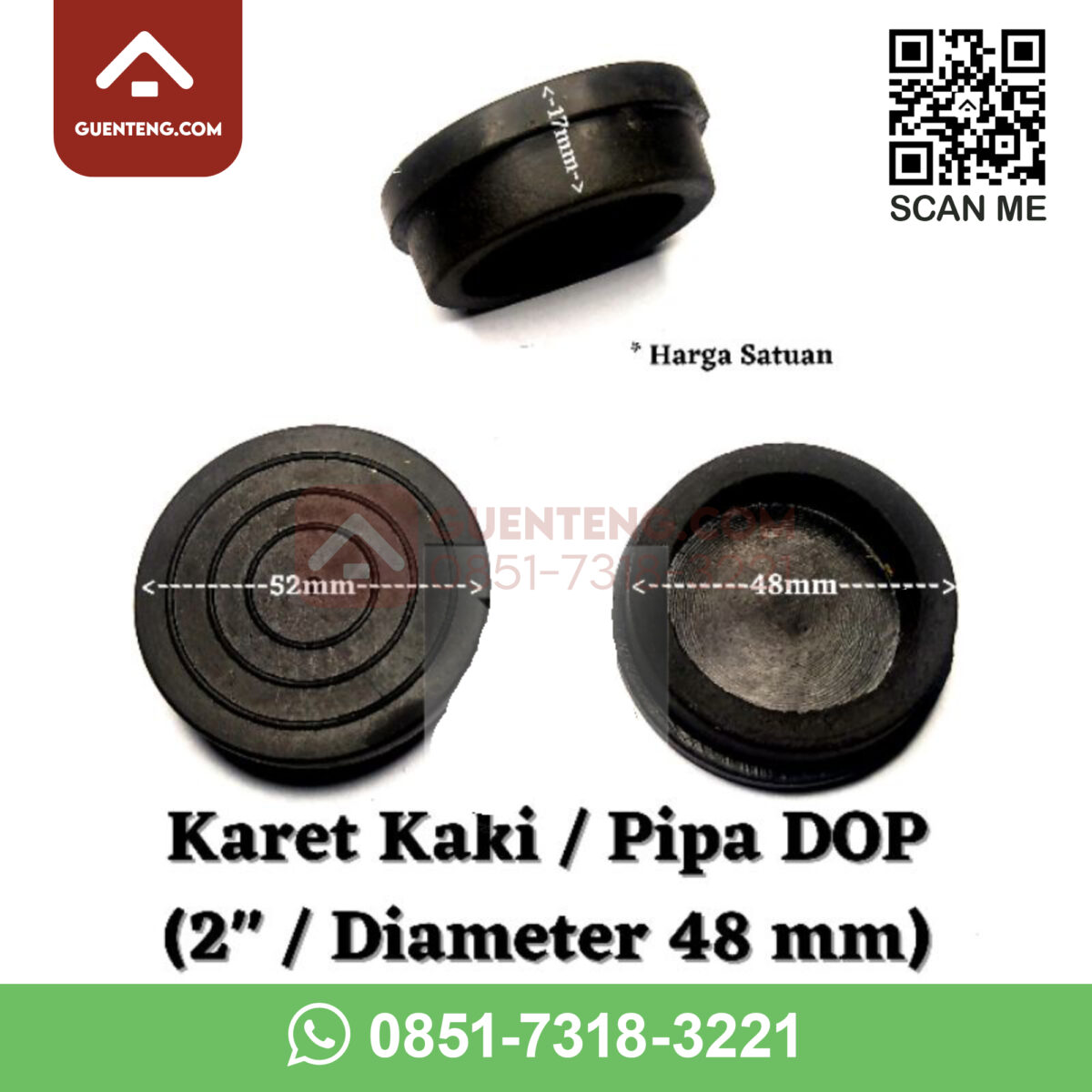 Karet Dop 2 Inch 48Mm Tutup Kaki Meja Kursi Rak Besi Pipa Besi Bulat ...